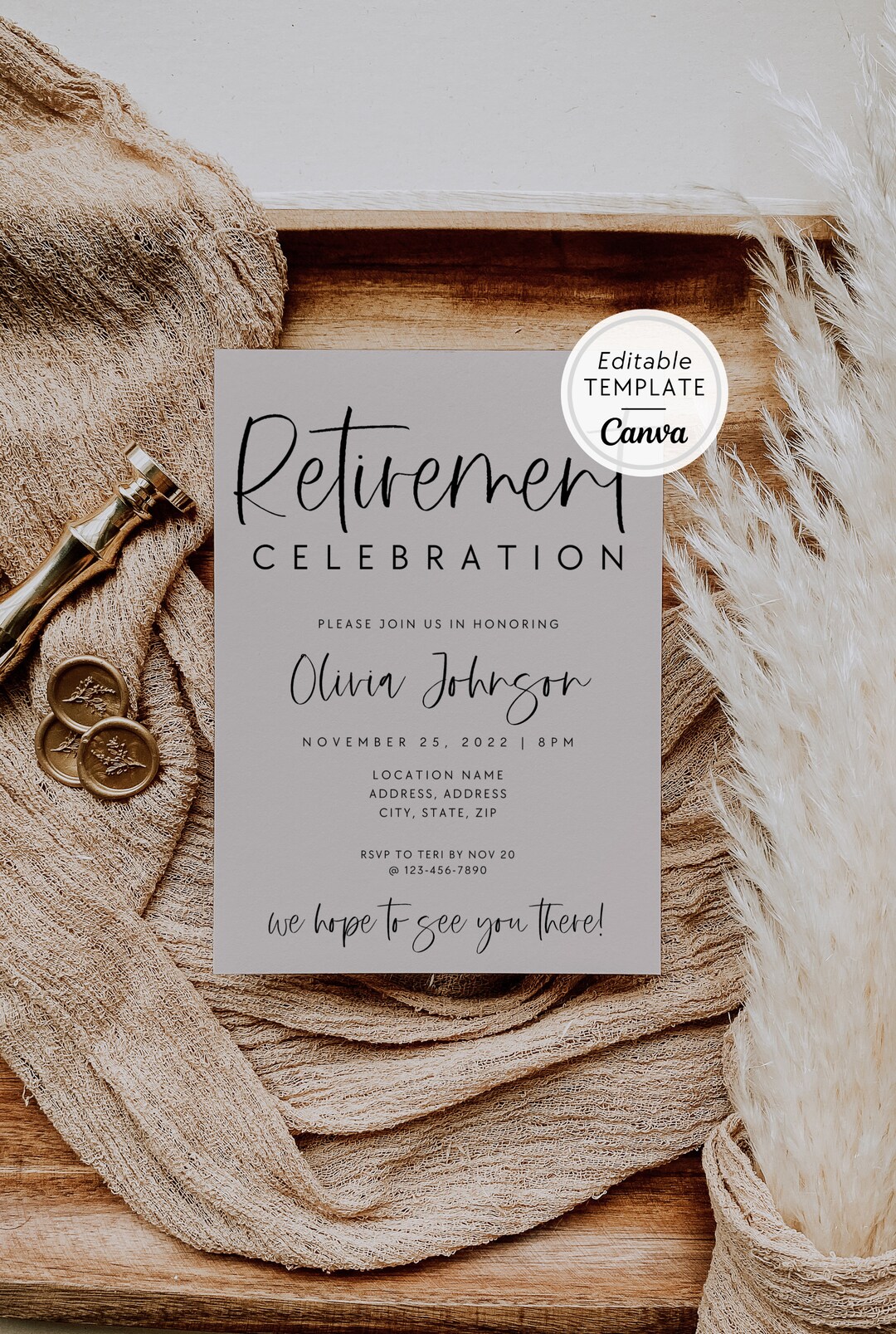 Boho Retirement Party Invitation, Minimal Retirement Celebration Invite ...