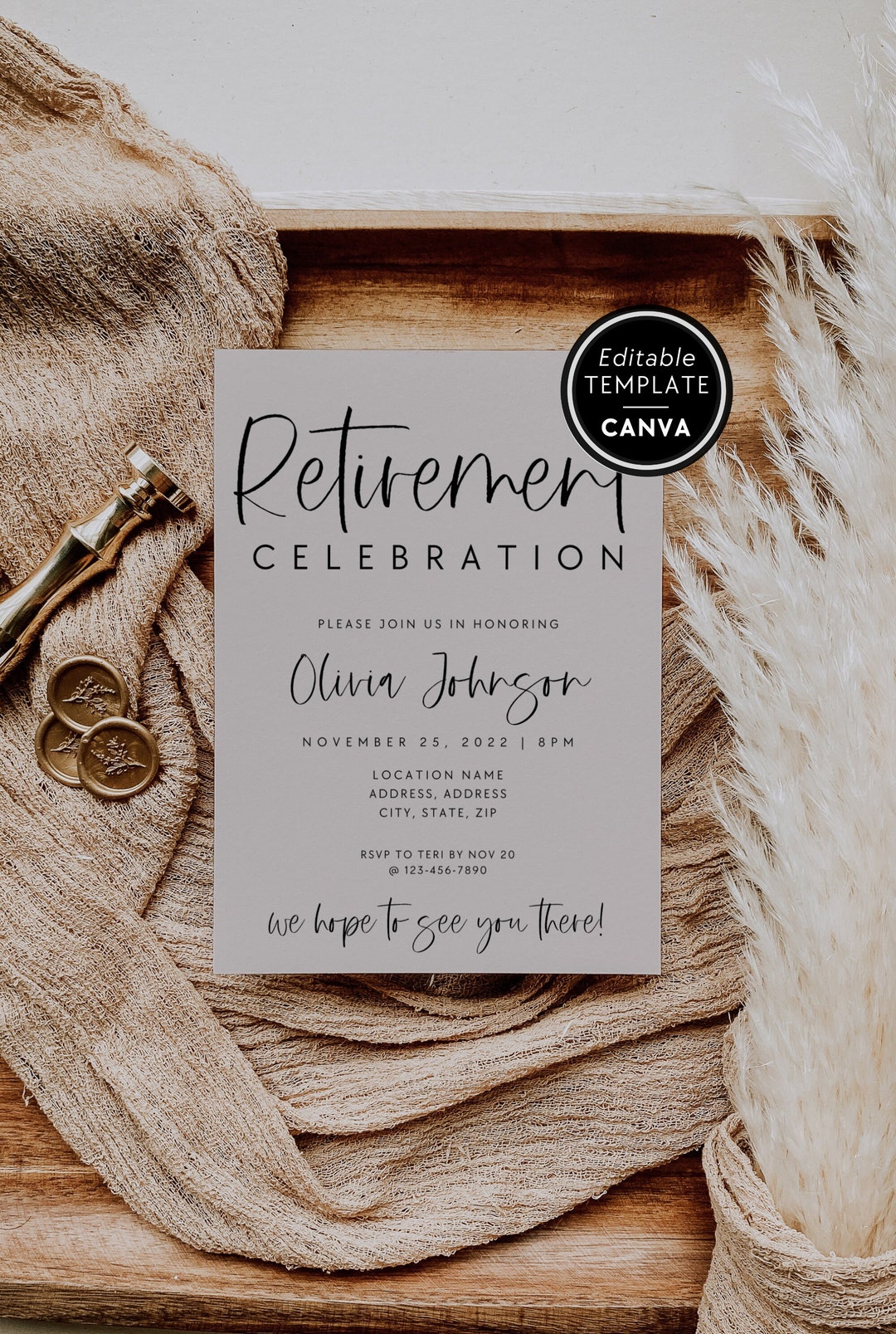 Boho Retirement Party Invitation, Minimal Retirement Celebration Invite ...