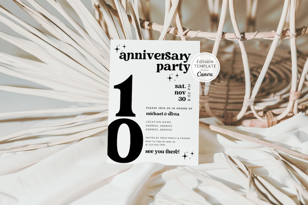 Retro 10th Anniversary Invitation Template Groovy Anniversary - Etsy