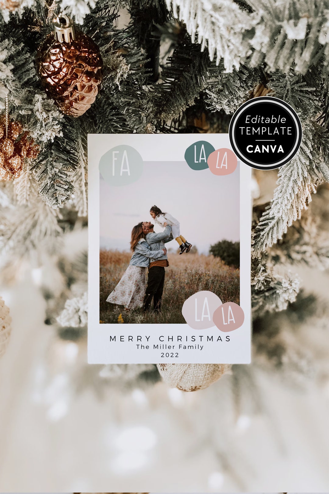 Boho Christmas Photo Card Canva Template, Minimalist Editable Holiday ...