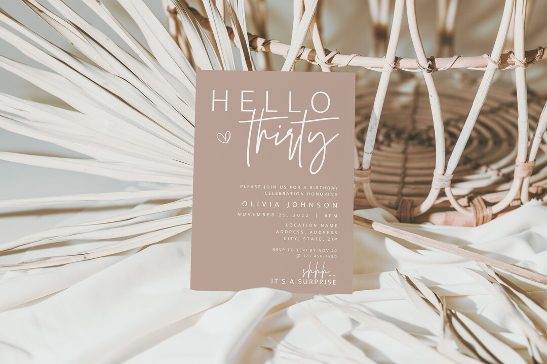 Boho 30th Birthday Invite Template Canva, Hello 30 Birthday Party ...