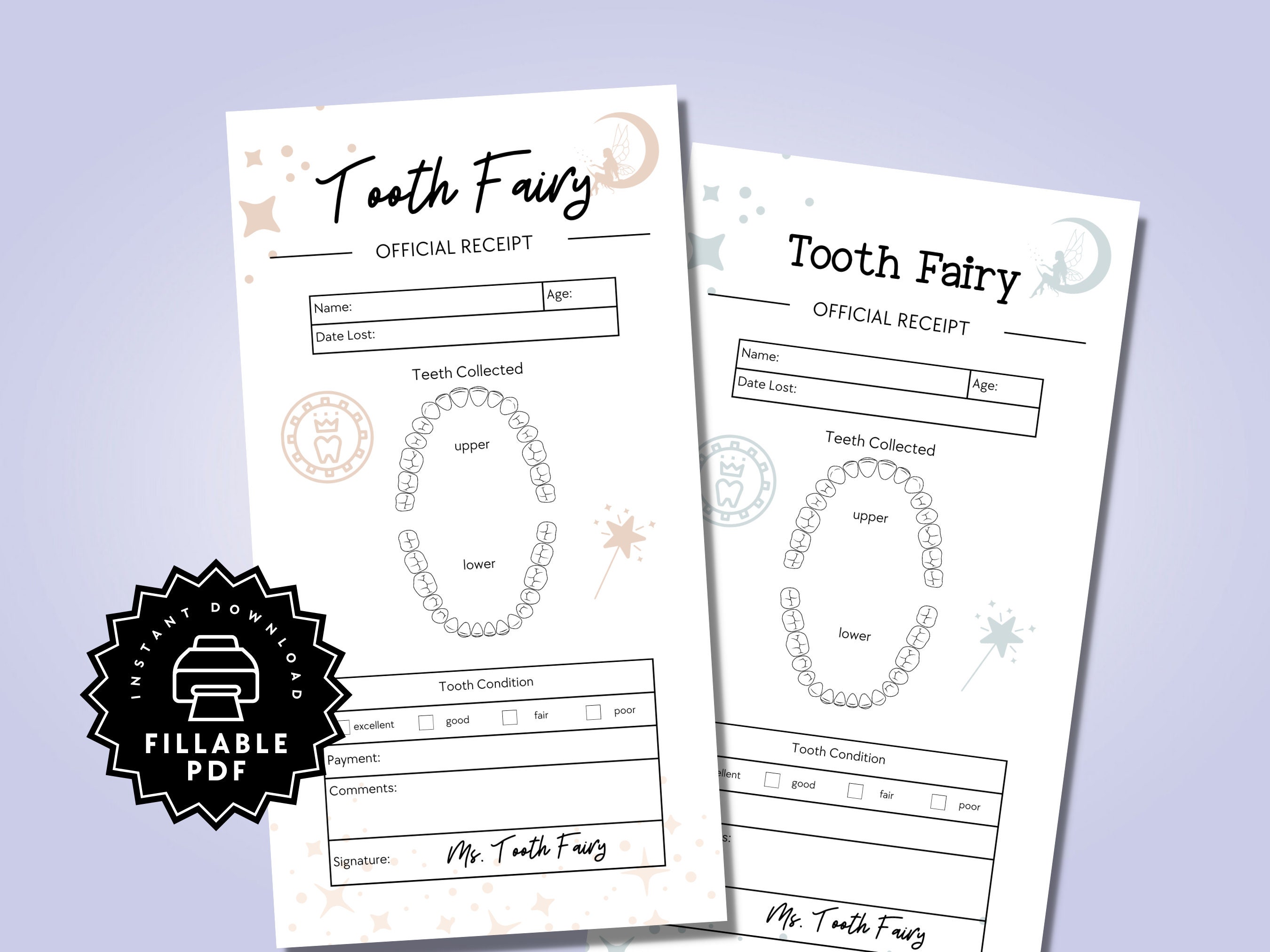 Tooth Fairy Receipt Printable Certificate Instant Download - Etsy