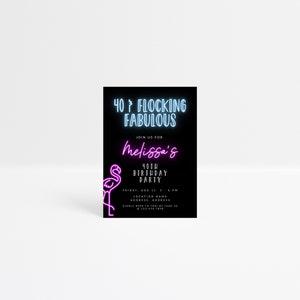 Editable Flamingo 40th Birthday Invitation, Neon Flamingo Party Invite ...