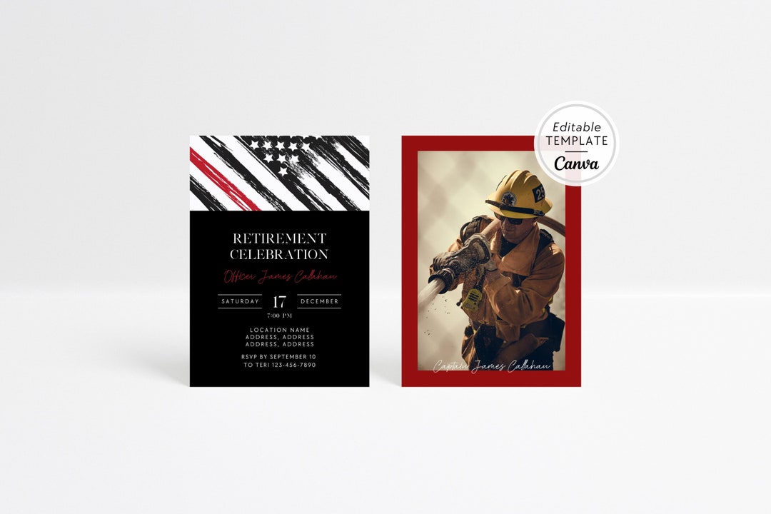 Firefighter Retirement Invitation Template, Printable Firefighter Party ...