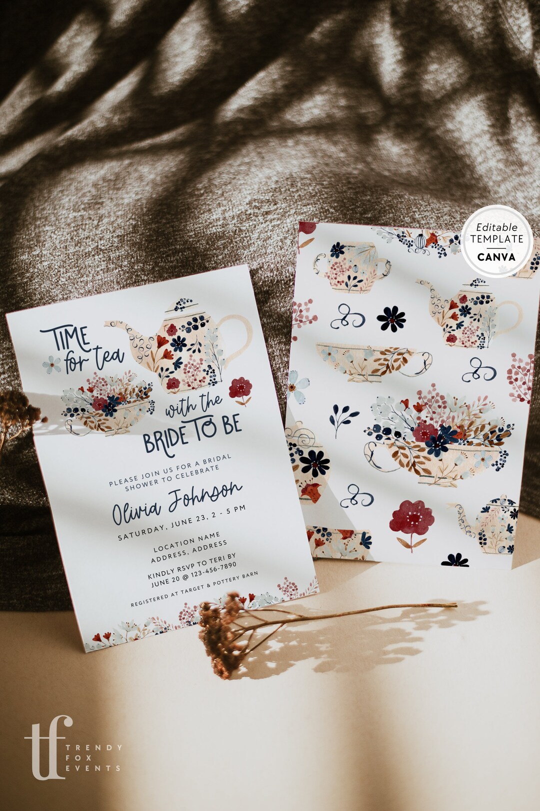 Bridal Tea Party Invitation Canva Template, Editable Tea With the Bride ...