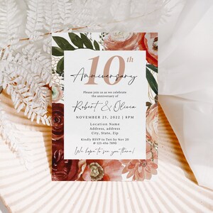 10th Anniversary Invitation Template, Anniversary Celebration Invite ...