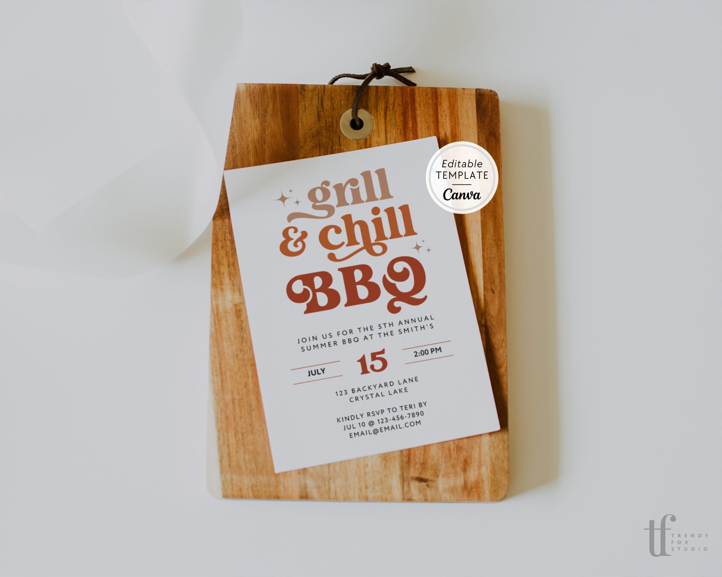 Summer BBQ Party Invitation Canva Template Grill Out Cookout - Etsy