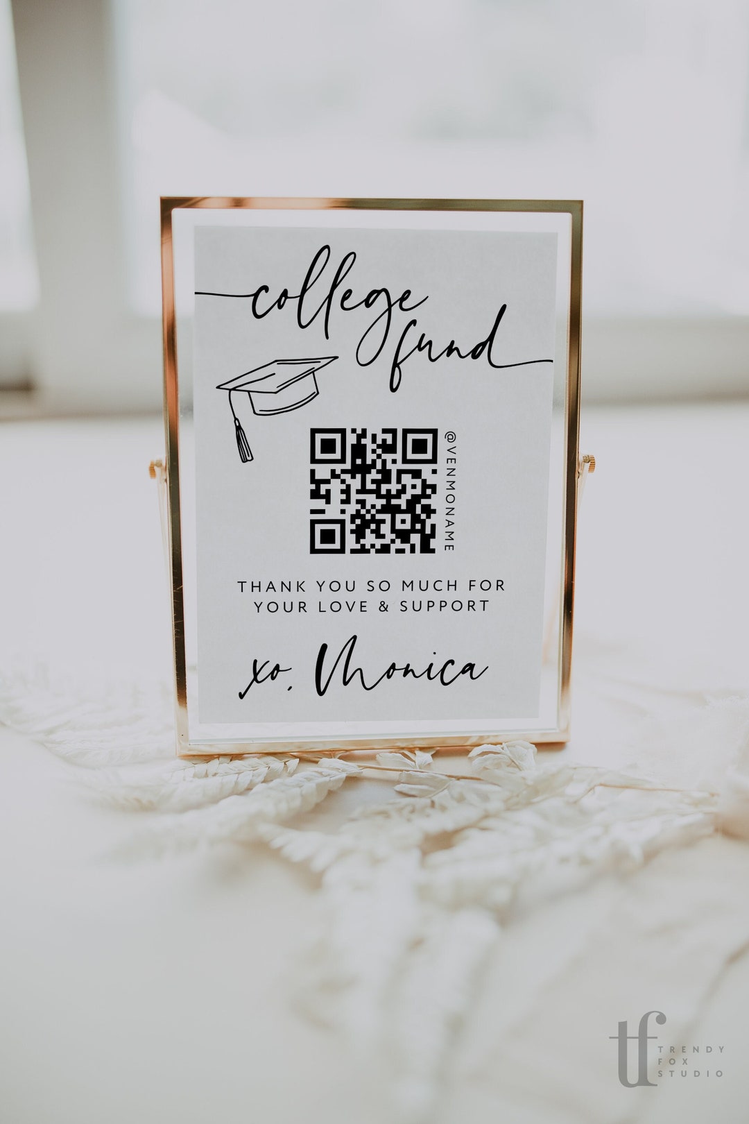 College Fund Venmo Sign, Graduation QR Code Sign Printable, Graduation ...