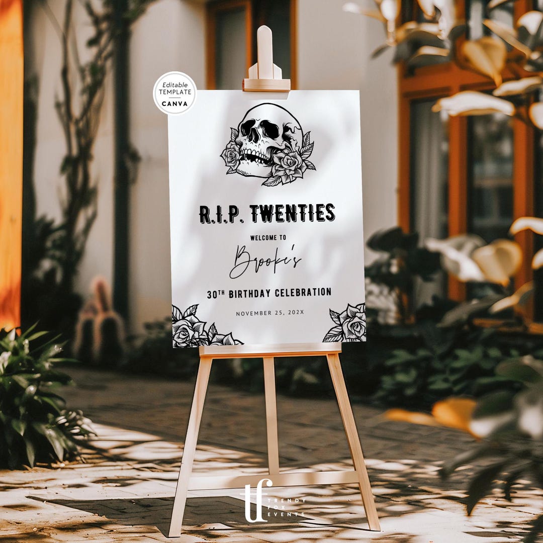 RIP 20s Welcome Sign Canva Template, Birthday Welcome Poster Template ...