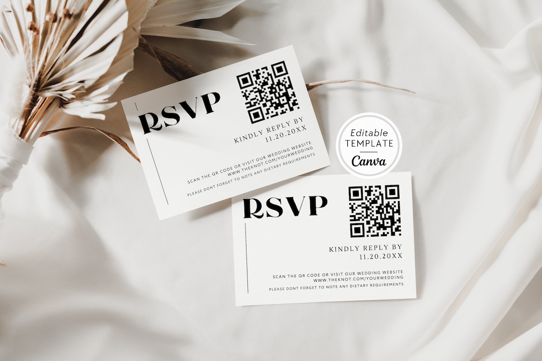 Minimalist Wedding RSVP QR Code Canva, Editable RSVP Card, Qr Code ...