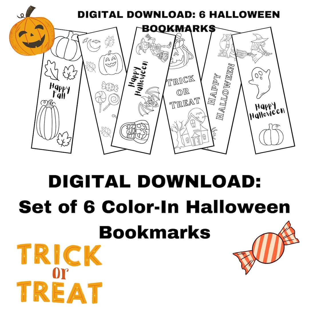 6 Halloween Bookmarks, Coloring Page Bookmarks, Digital Download - Etsy