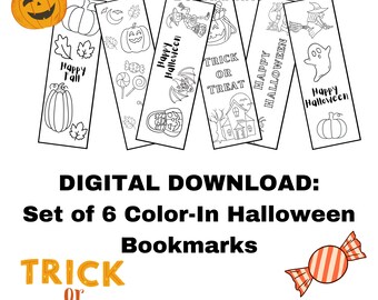 PDF Digital Download Halloween Coloring Bookmarks, Halloween Coloring ...