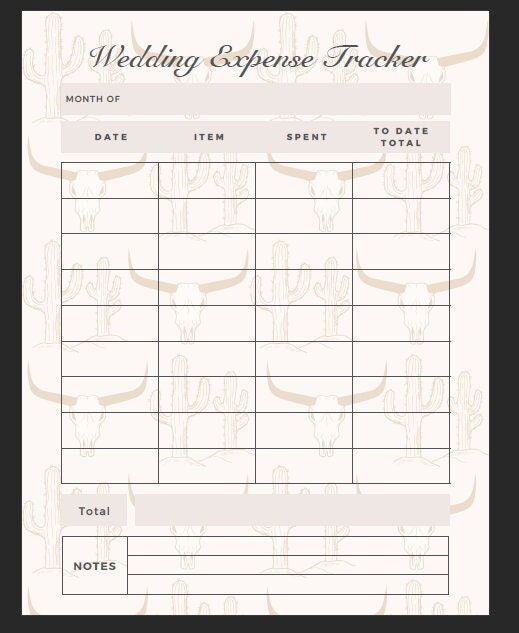 Wedding Expense Tracker Western Style - Etsy
