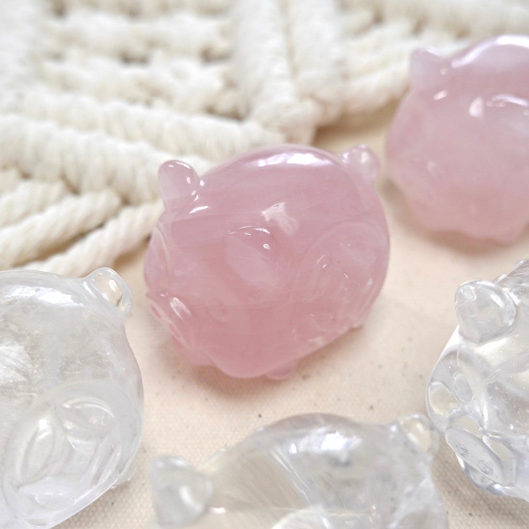 Handcarved Rose Quartz Clear Quartz Chinese Piggy Bank Chinese Zodiac ...