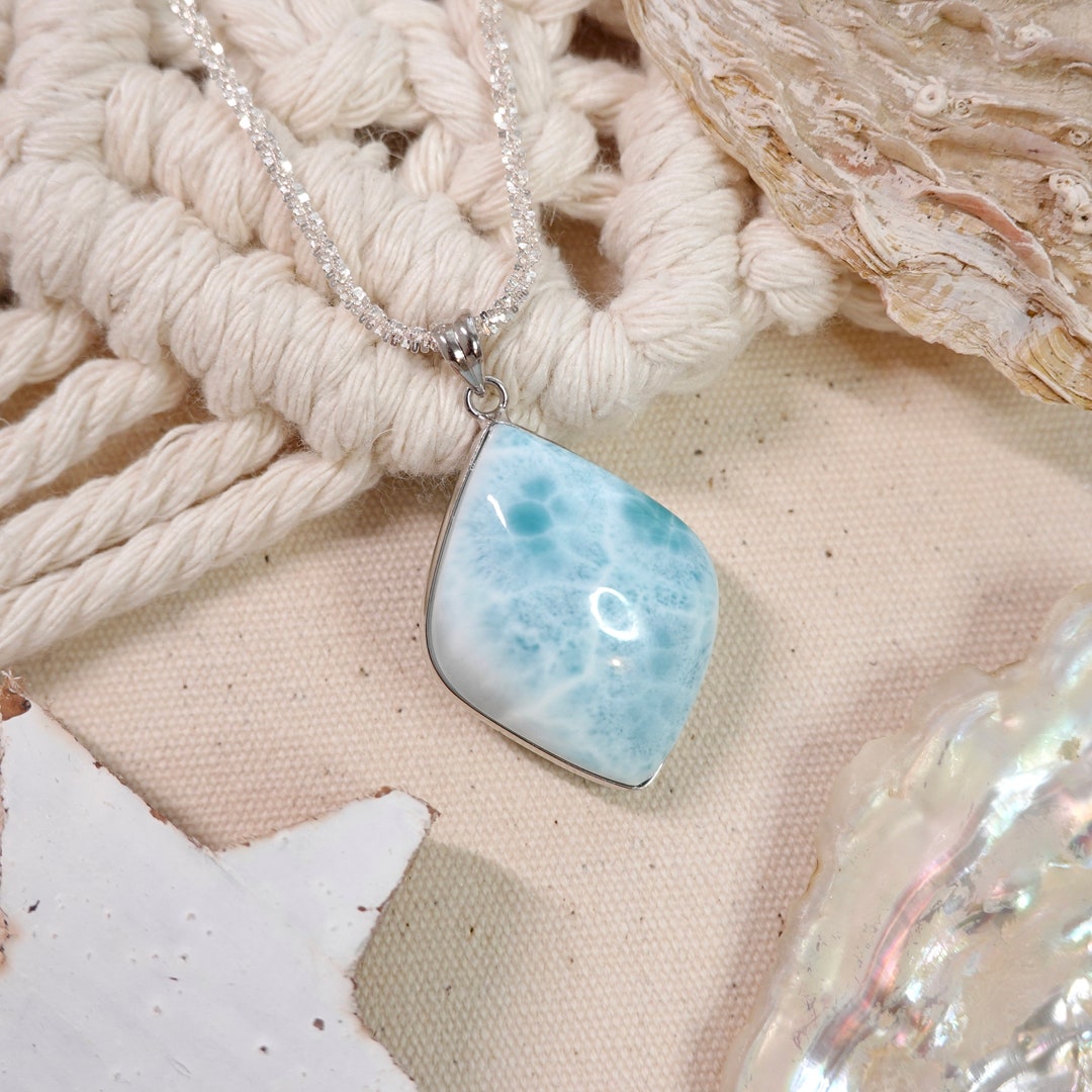RARE Larimar (grade A⁂) Pendant Natural Crystal S925 Framed Larimar ...