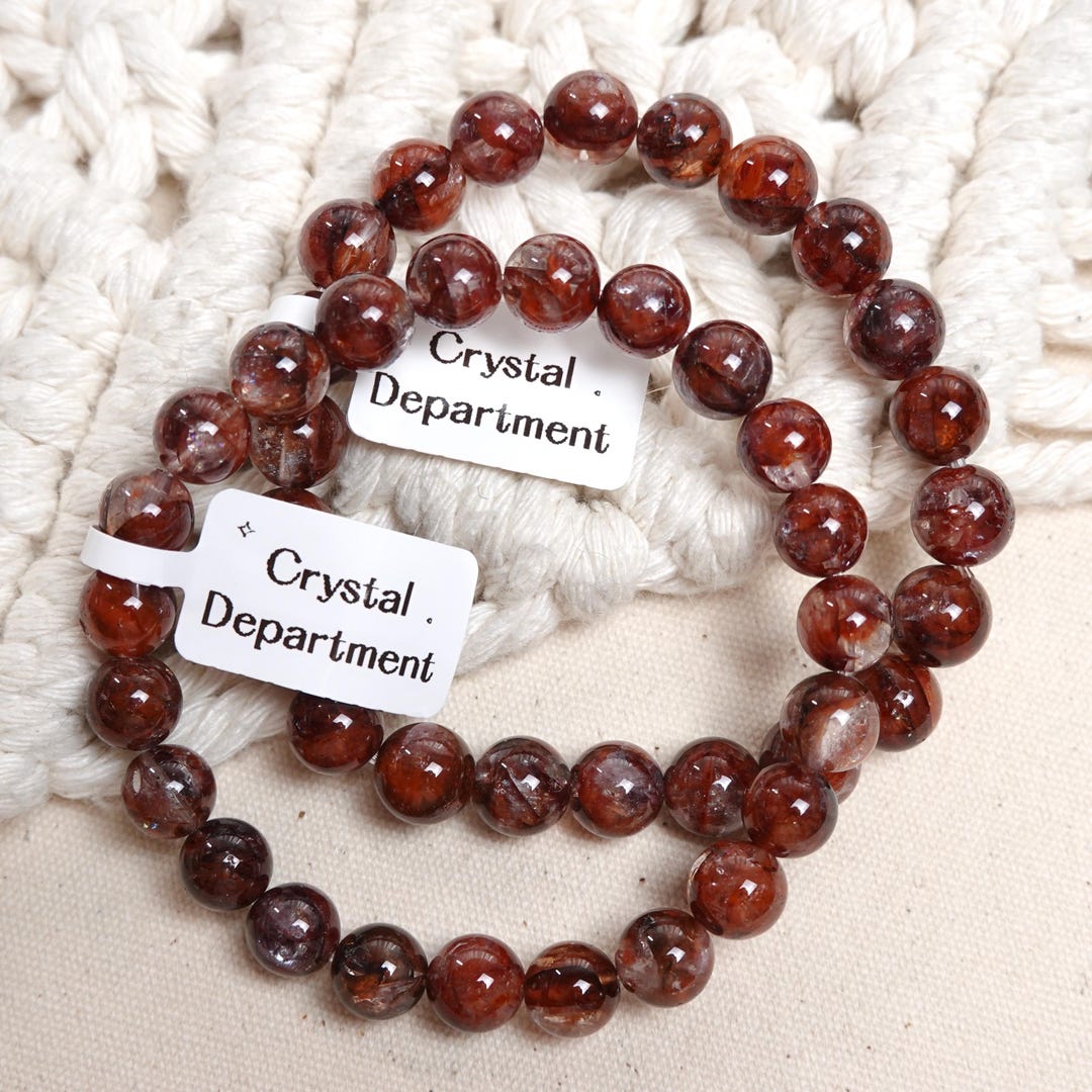 Grade A ⁂ Natural Ox Blood Red Dark Fire Hematoid Quartz 8mm+ Bracelet ...