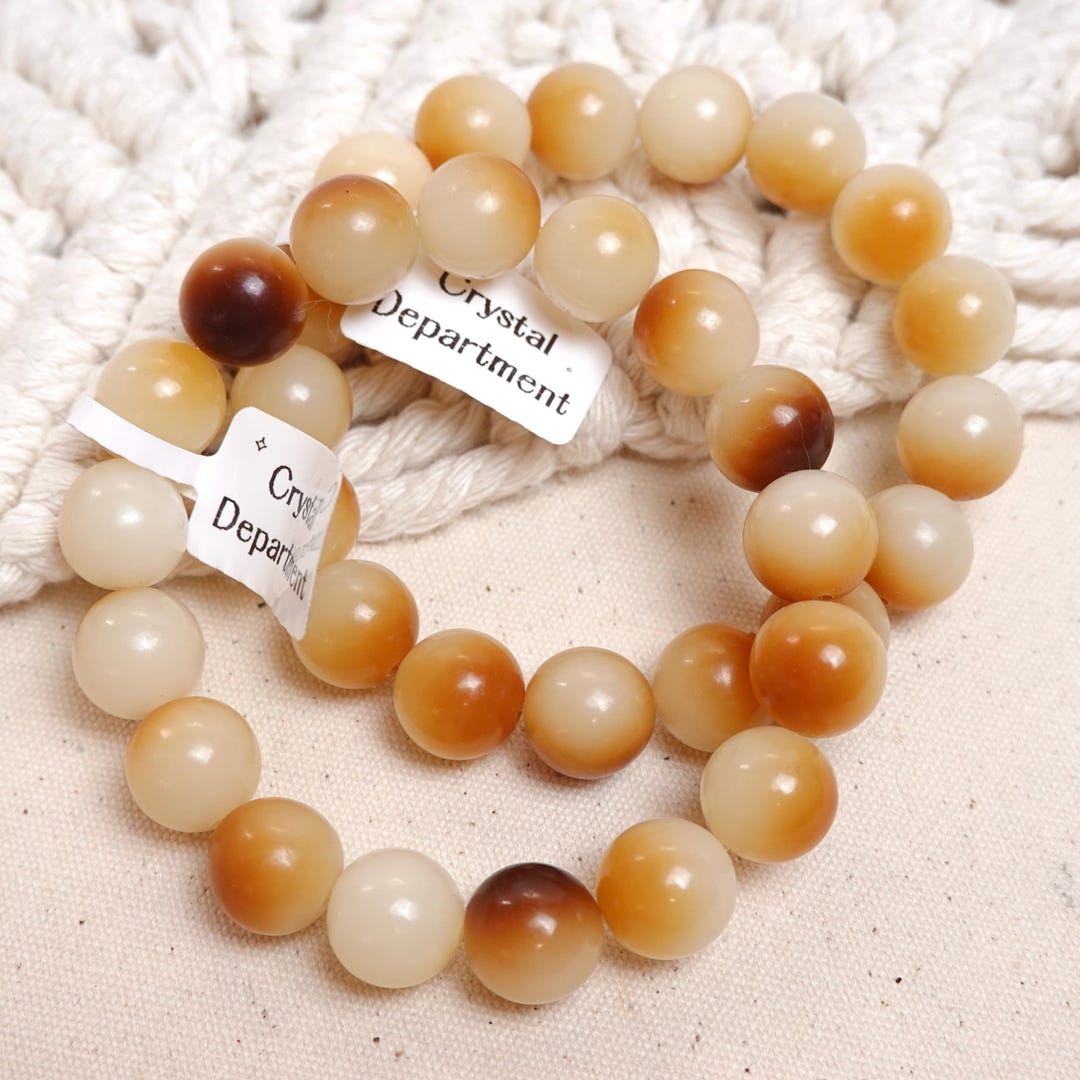 White Bodhi Root Beads Bracelet With Toasted Effect Genuine Bodhi ...