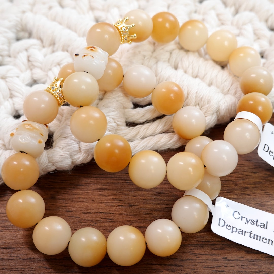 White Bodhi Root Beads Bracelet With 12mm Toasted Effect Genuine Bodhi ...