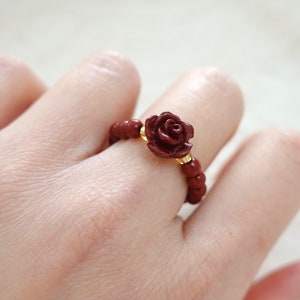 Cinnabar Rose or Pixiu Carved Stretchy Band Ring Good Luck Fortune ...