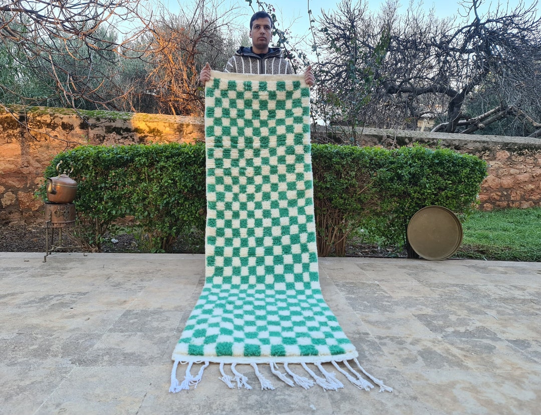 Checkered Rug Runner, Entryway Rug, Hallway Rug Runners, Beni Ourain ...