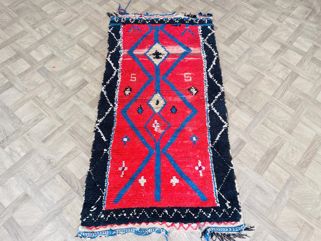 Vintage Rug 2x6, Red Wool Rug, Oversized Rustic Rug, Wool Rug, Hand ...