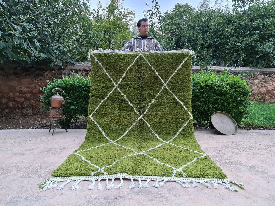Moroccan Rug Custom Green - Berber Wool Rug - Handmade Furniture ...