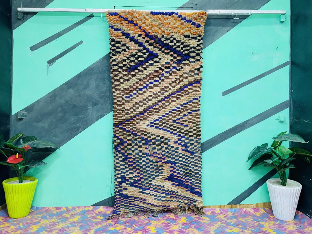 New Home Gift for Family, Checkered Rug Runner, Moroccan Rug Colorful ...