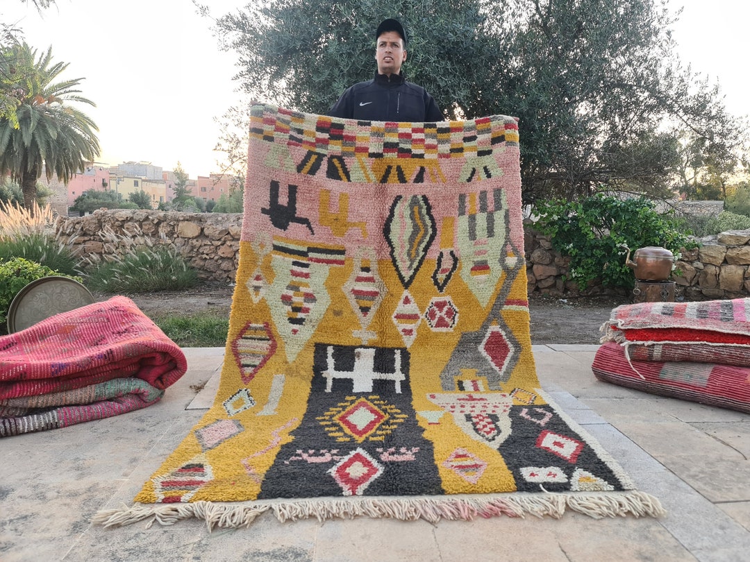 Beni Ourain Rug, 4x7 Yellow and Red Rug, Area Rug Bedroom, Moroccan ...