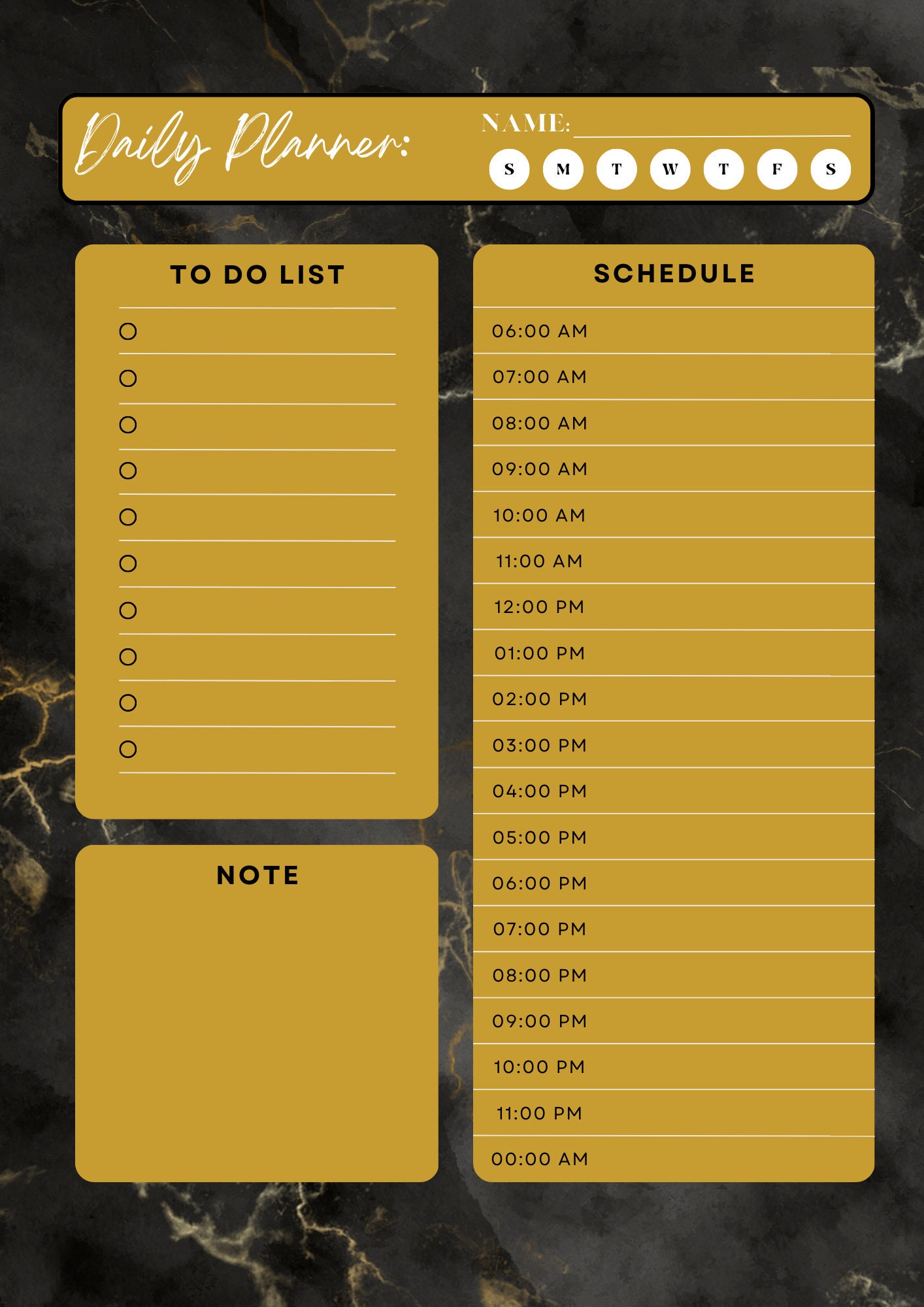 Black Marble Daily Planner, Printable Daily Planner, Simple Daily ...