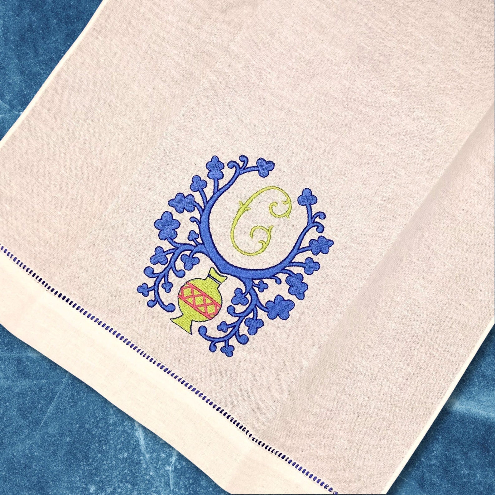 Monogrammed Linen Guest Hand Towel – Floral Personalized Hostess Gift ...