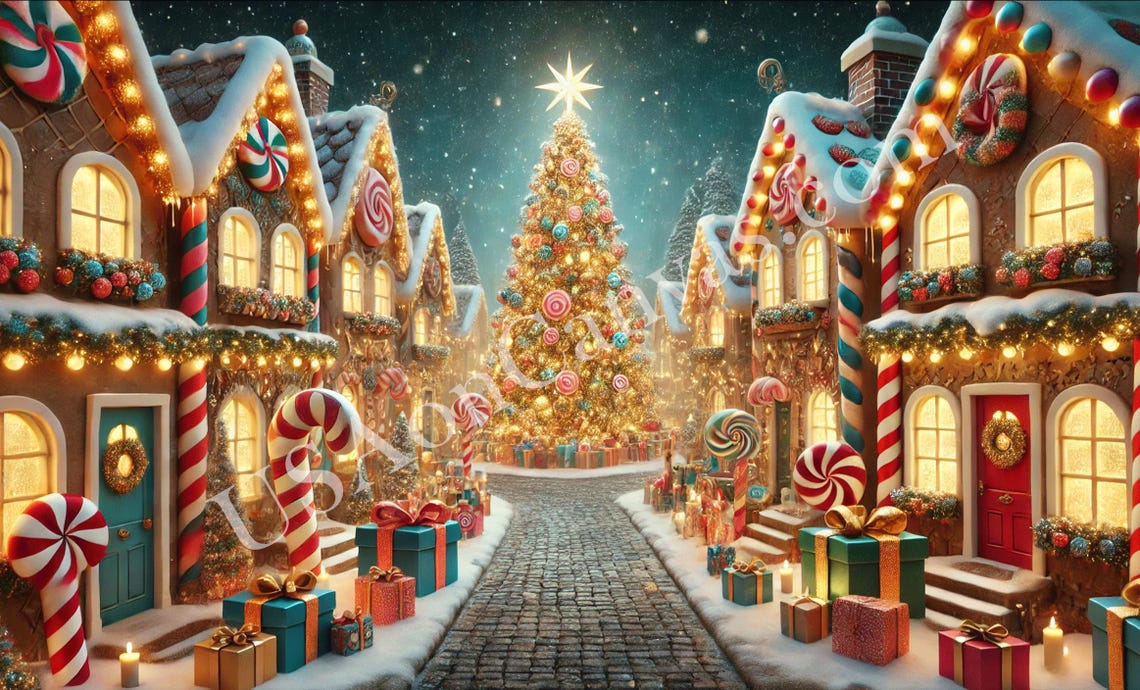 Candyland Christmas Village Wall Art | Festive Gingerbread Houses With ...