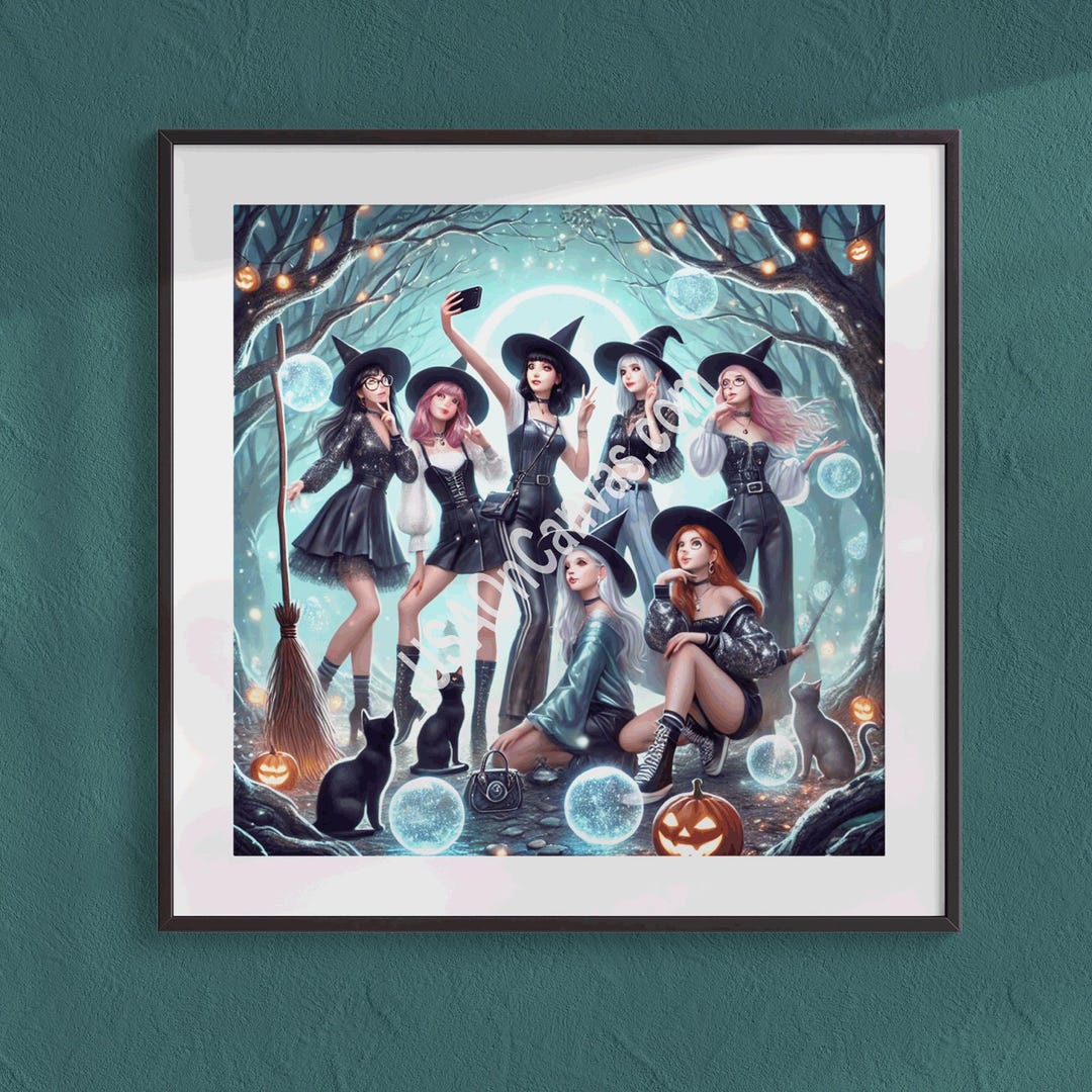 A Whimsical and Trendy Scene Featuring a Group of Stylish Witches ...