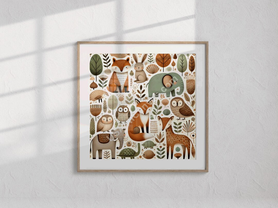 Rustic Woodland Animal Wall Art | Cozy Forest Creatures Illustration ...