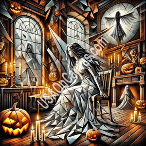 A Cubist Depiction of a Haunted Victorian Room With Flickering Candles ...