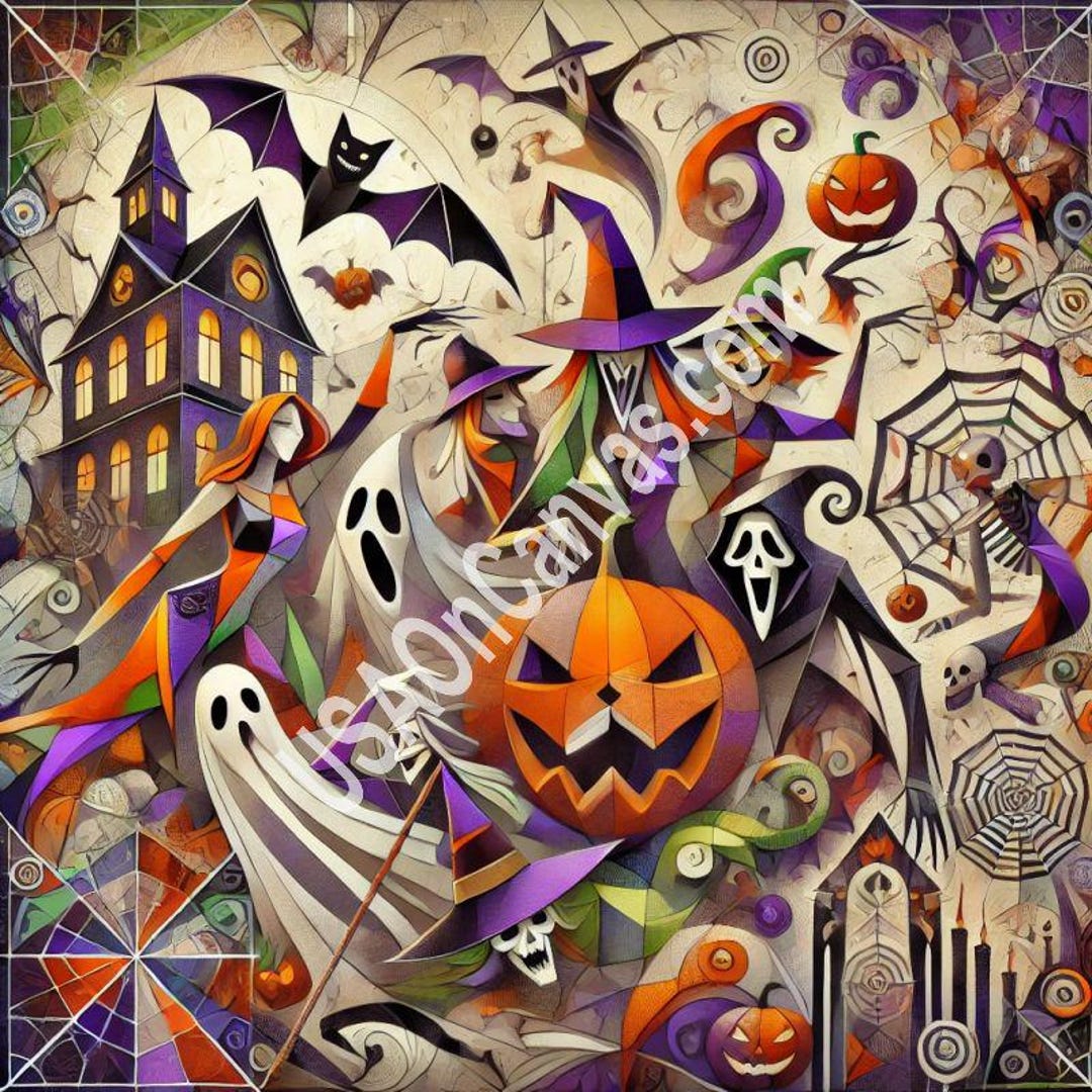 A Whimsical, Cubism-inspired Halloween Party Scene With Halloween ...