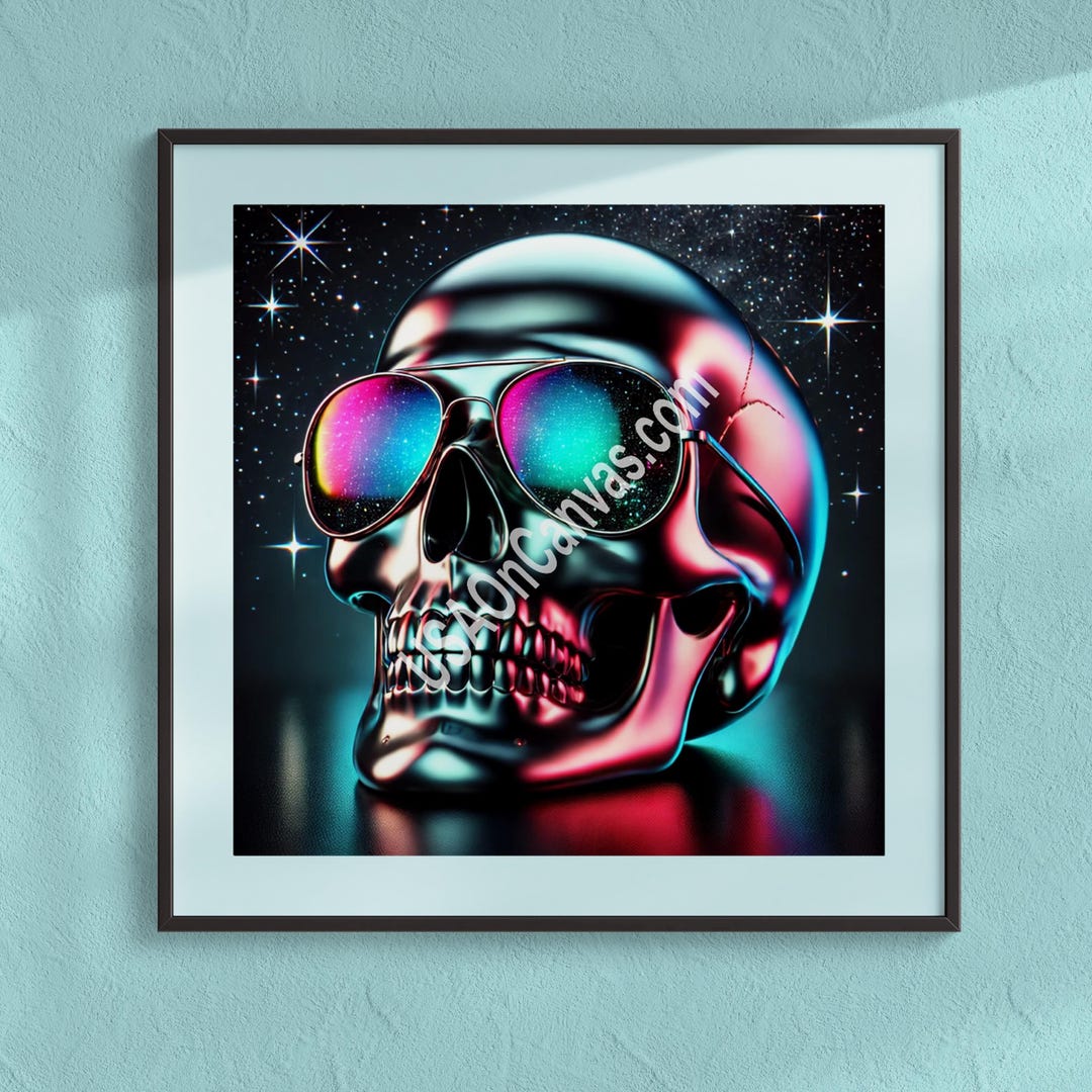A Stylish and Sleek Skull Wearing Reflective Sunglasses, Set Against a ...
