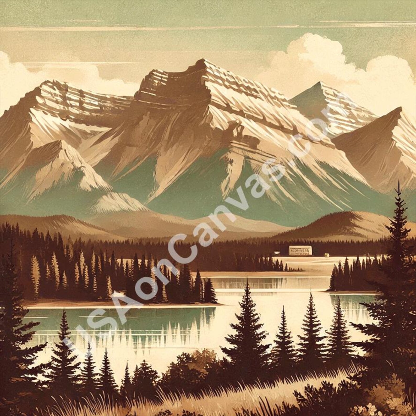 Vintage Banff National Park Wall Art | Retro Mountain Landscape Print ...