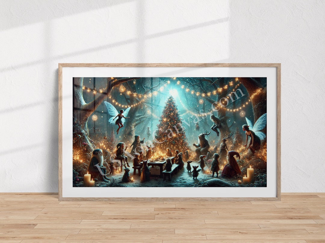 Magical Fairy Christmas Forest Wall Art | Enchanted Holiday Scene With ...