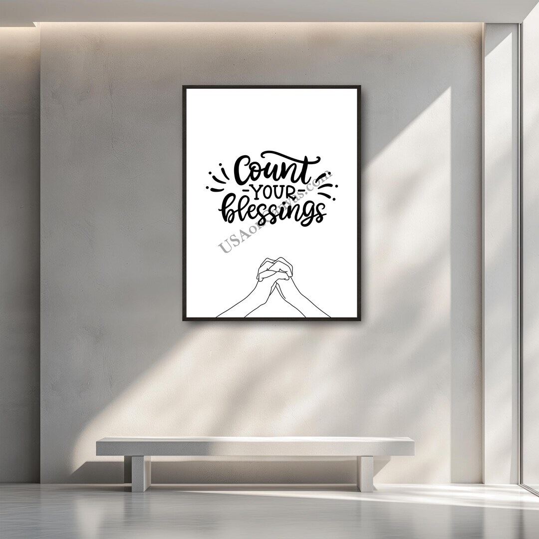 Count Your Blessings Wall Art - Inspirational Quote Print With Praying ...