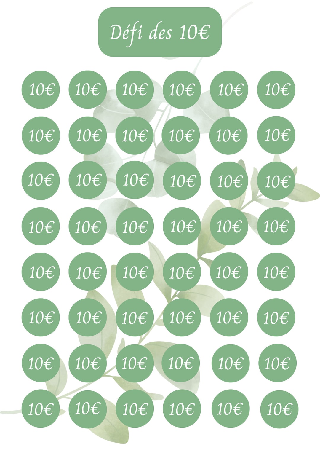 Défi des 10 euros - Défi budgétaire - 480 euros d'économie - Format A4 - Impression numérique ...