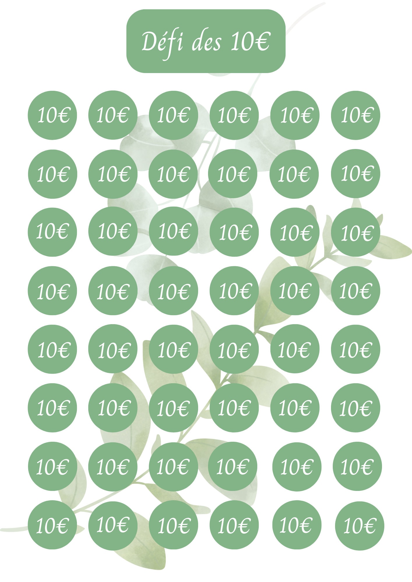 Défi des 10 euros - Défi budgétaire - 480 euros d'économie - Format A4 - Impression numérique ...