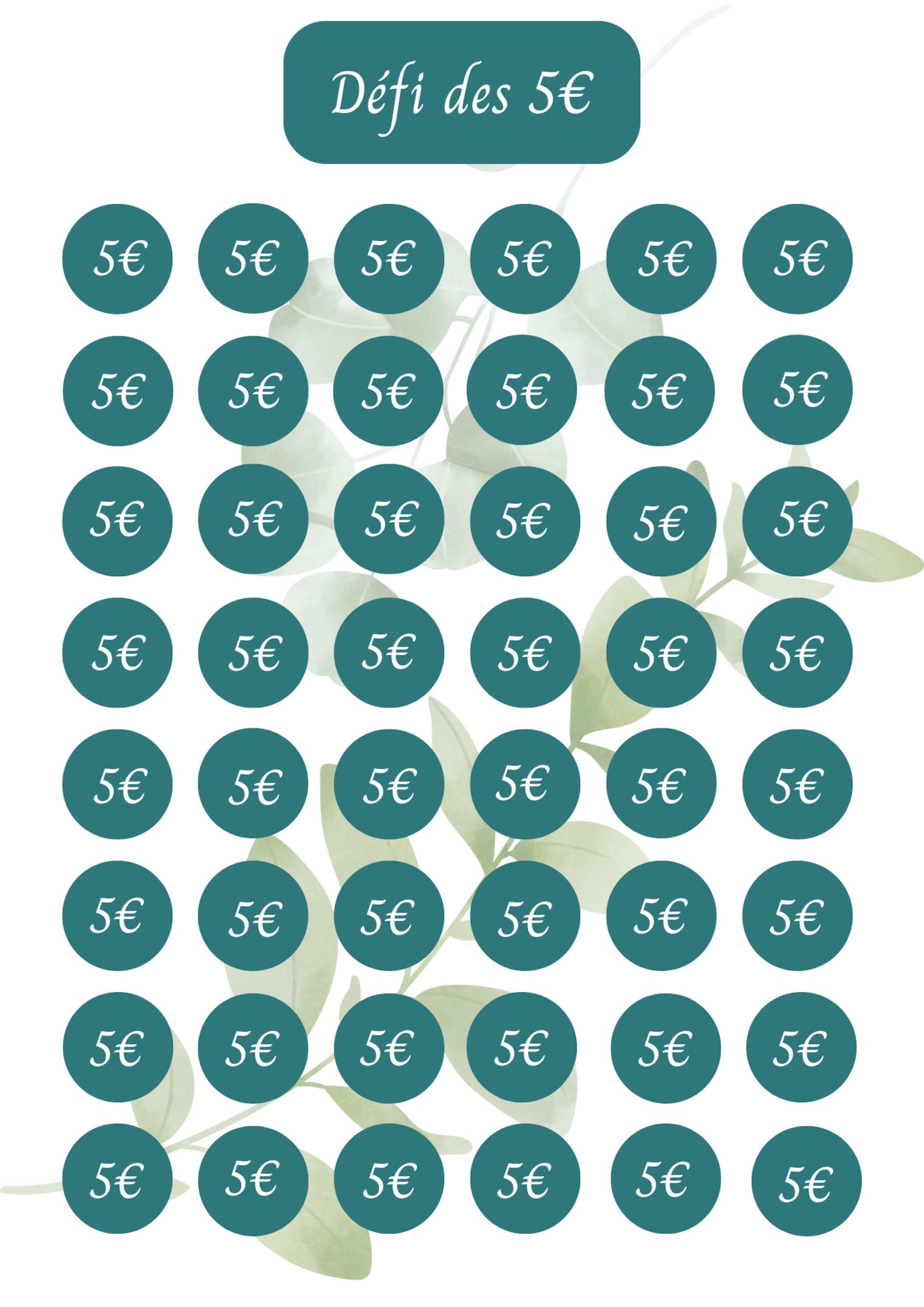 Défi des 5 euros - Défi budgétaire - 240 euros d'économie - Format A4 ...