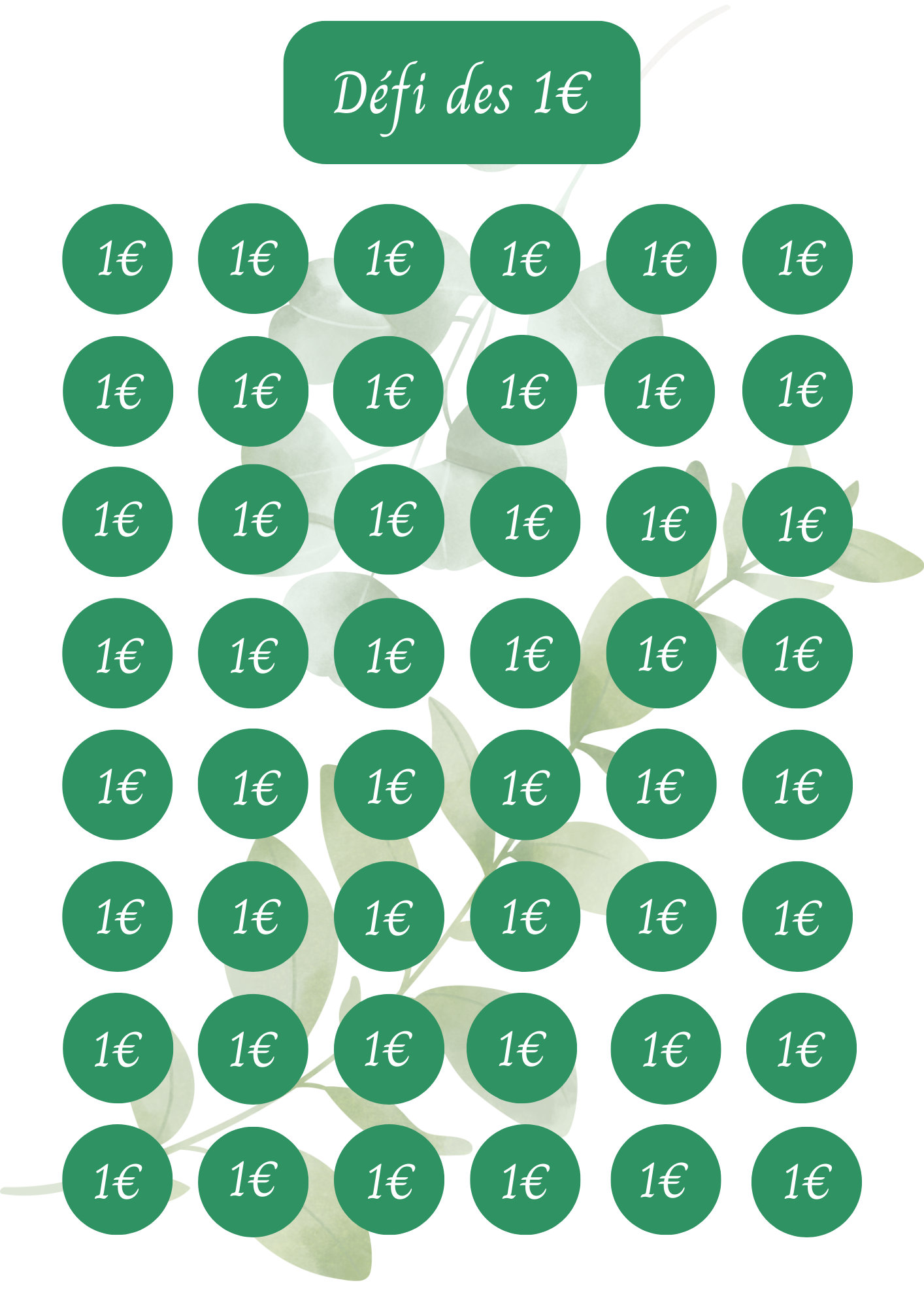 Défi des 1 euros - Défi budgétaire - 48 euros d'économie - Format A4 - Impression numérique ...