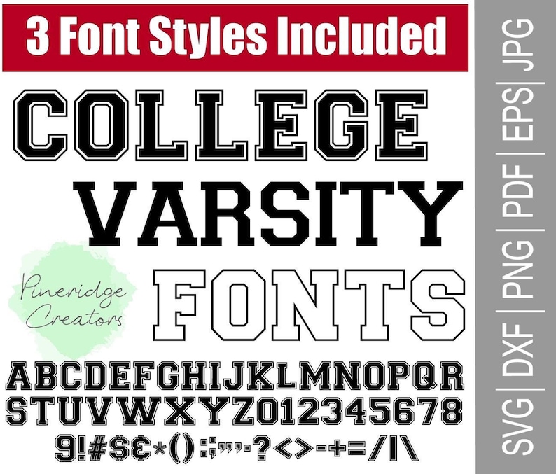 Varsity Font SVG, College Font SVG, Outline Font SVG, Sports Font ...