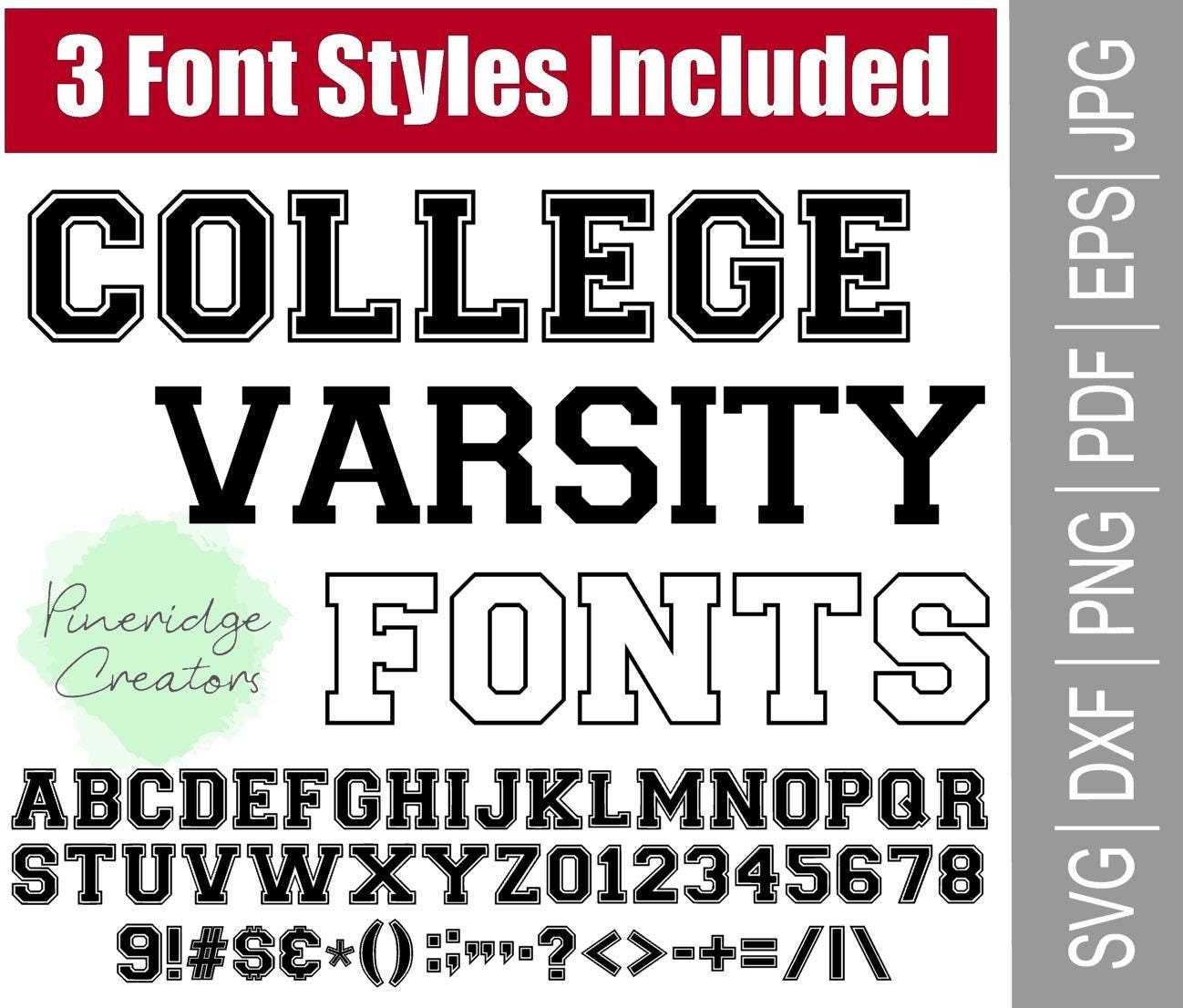 Varsity Font SVG, College Font SVG, Outline Font SVG, Sports Font ...