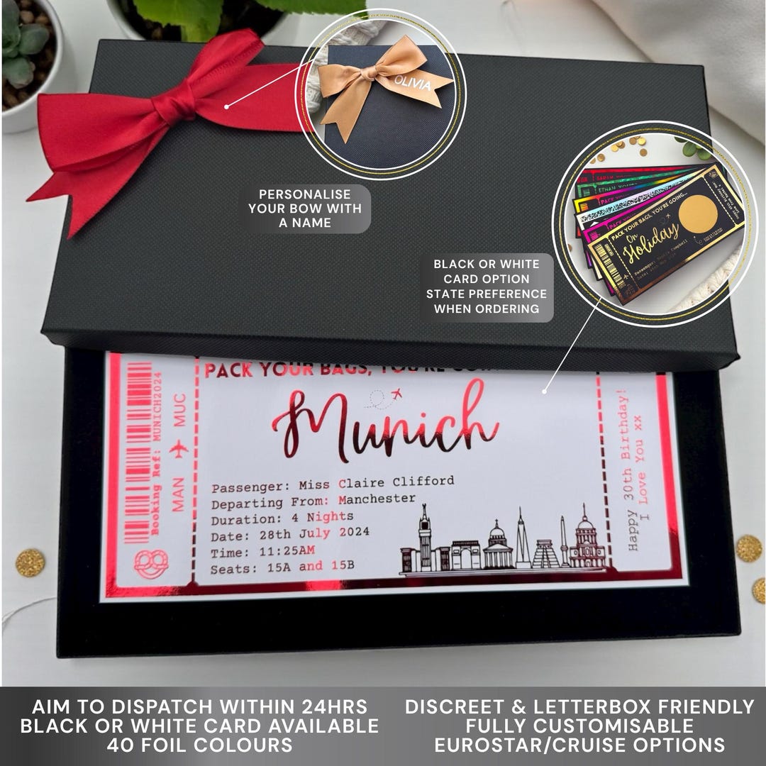 Munich Holiday Plane Destination Pass Fake Flight Ticket Personalised ...