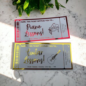 Piano Lessons, Keyboard, Music Lessons Any Personalised Foil Ticket ...