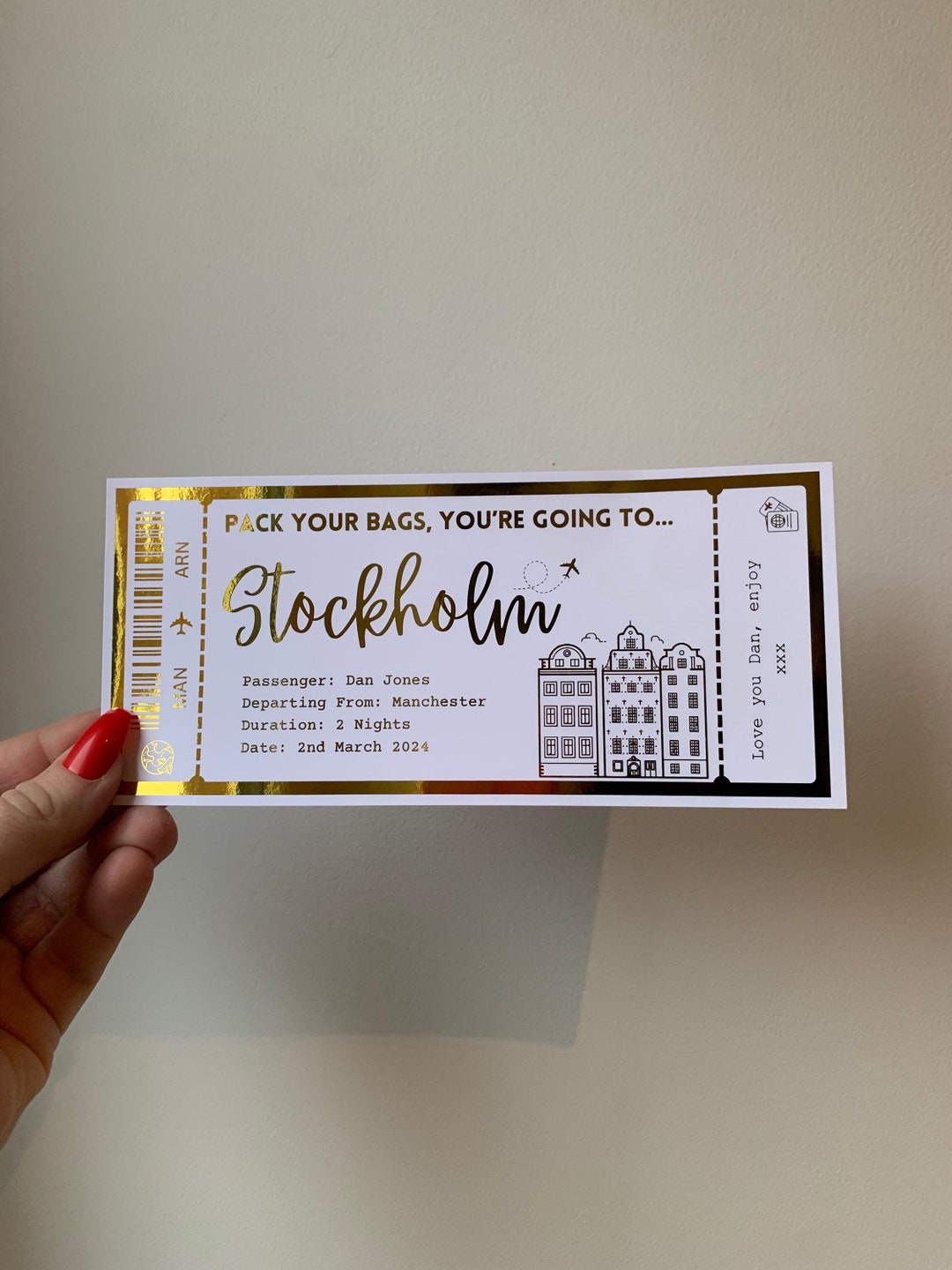 Stockholm, Holiday Boarding Pass Ticket, Any Reveal Personalised Foil ...