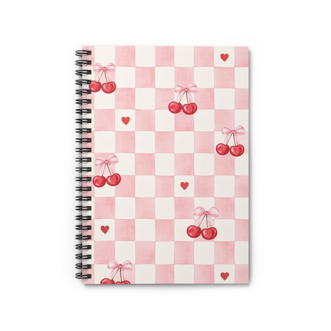 Pink Checkerboard Cherry Pattern Spiral Notebook - Etsy