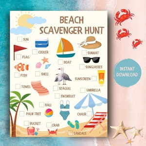 Beach Scavenger Hunt I Children's Holiday Game I Beach Treasure Hunt ...